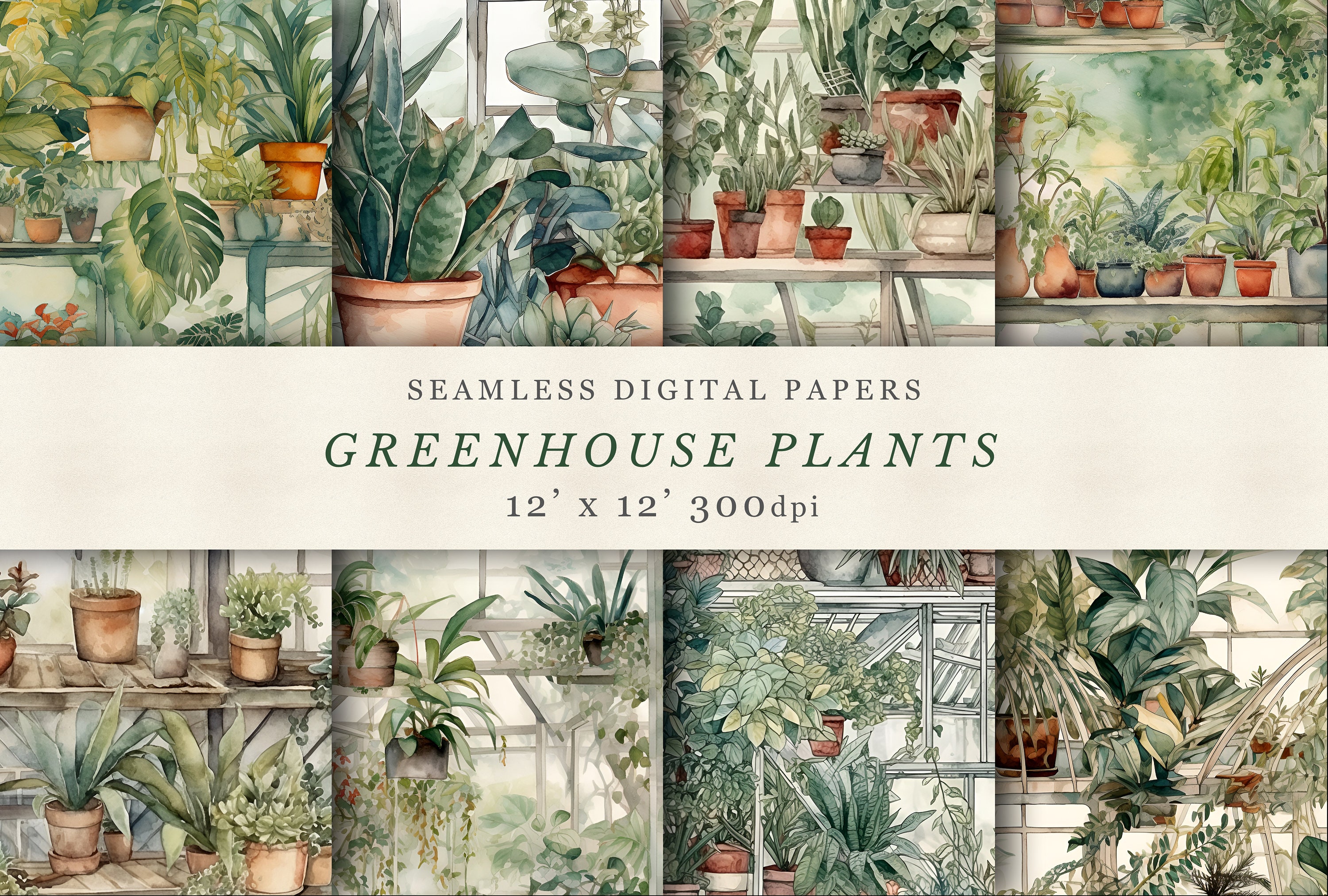 Greenhouse Plants Digital Design Papers, Seamless Pattern, Printable ...