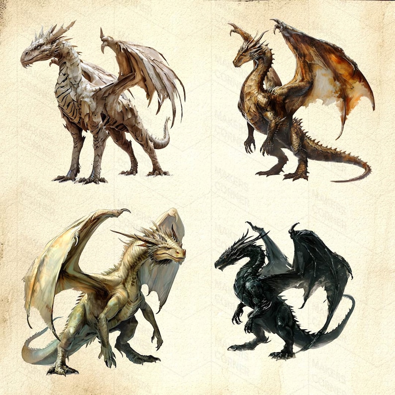 Enchanting Drakes & Dragons Clip Art Collection for Fantasy Art and ...