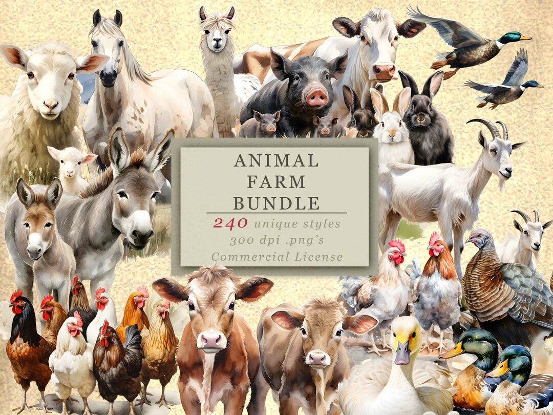 Watercolor Animal Farm Clipart Bundle - 12 Packs, 240 Png's! High ...