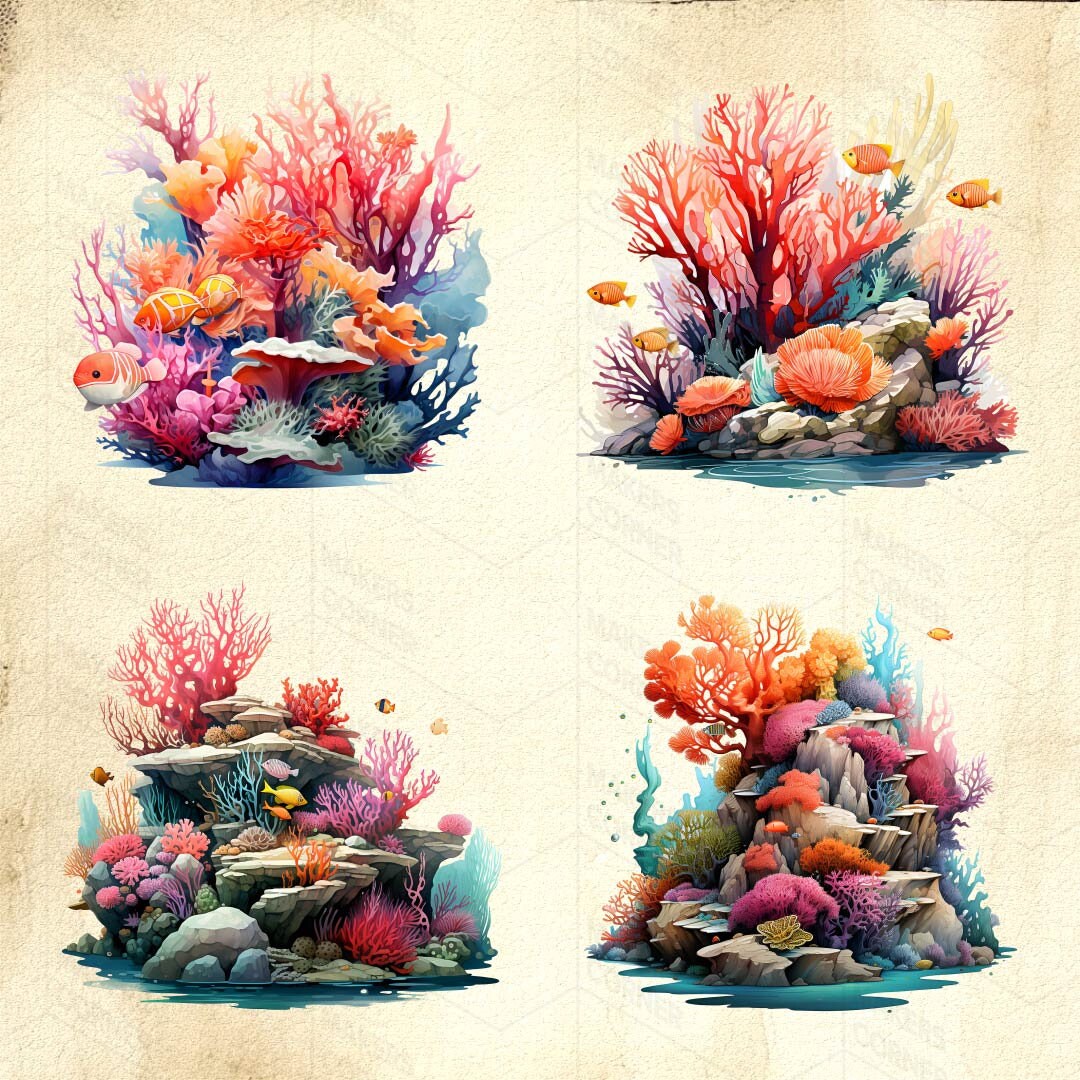 Vibrant Coral Reefs Clip Art Collection for Art and Design - Etsy