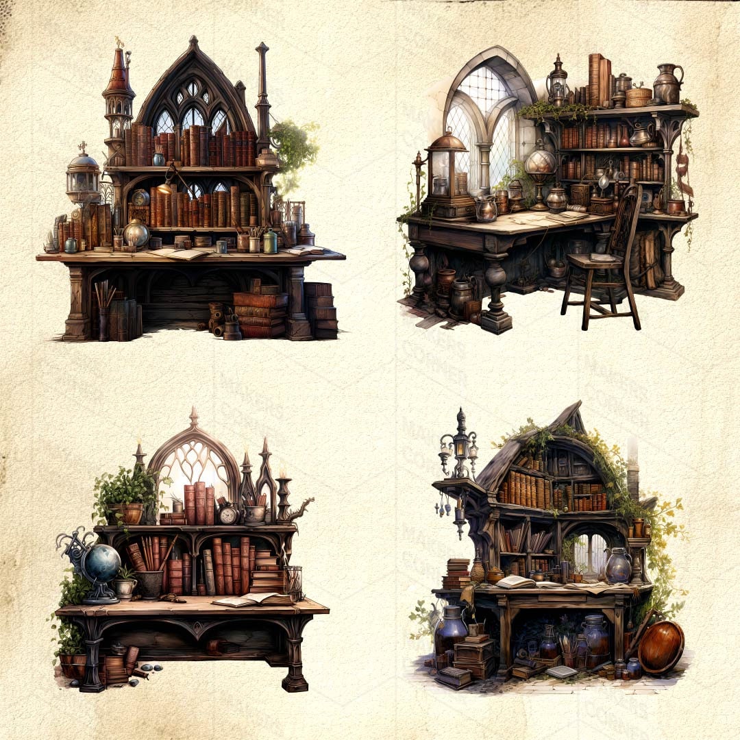 Enchanting Wizard Study Desk Clip Art Collection Fantasy Dungeon Master ...