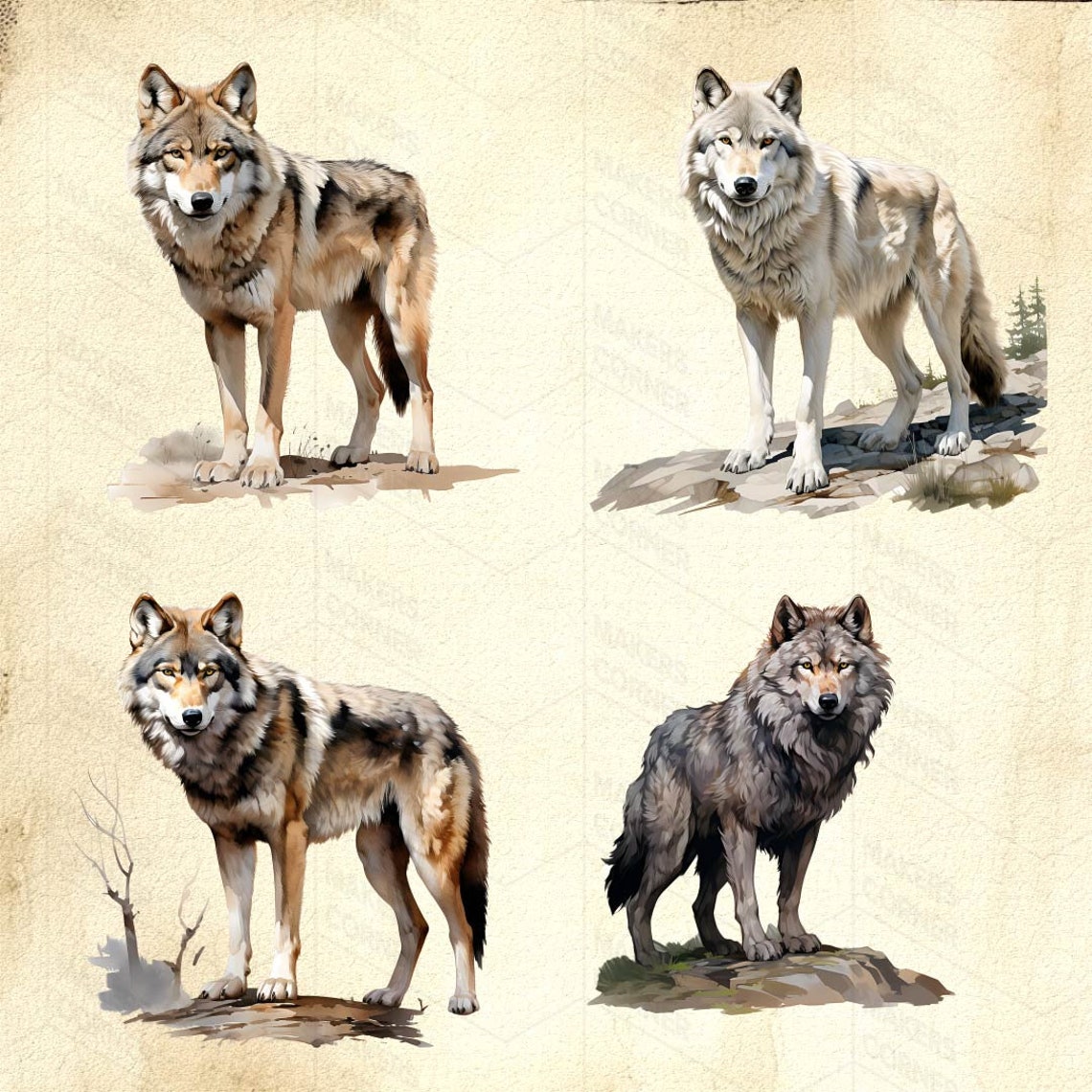 Wolf Pack Clip Art Collection for Art and Design, Instant Download ...