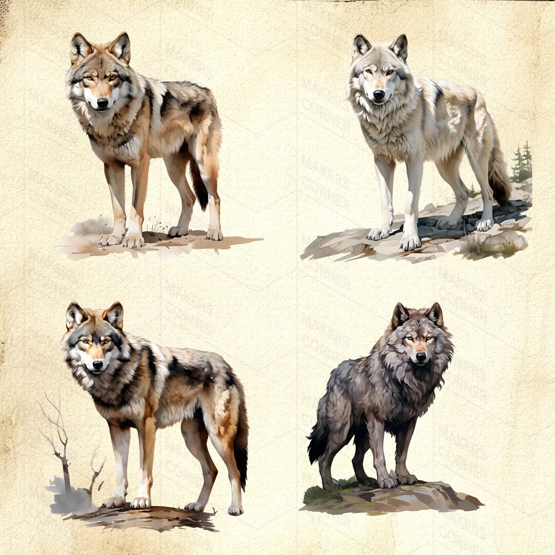 Wolf Pack Clip Art Collection for Art and Design, Instant Download ...