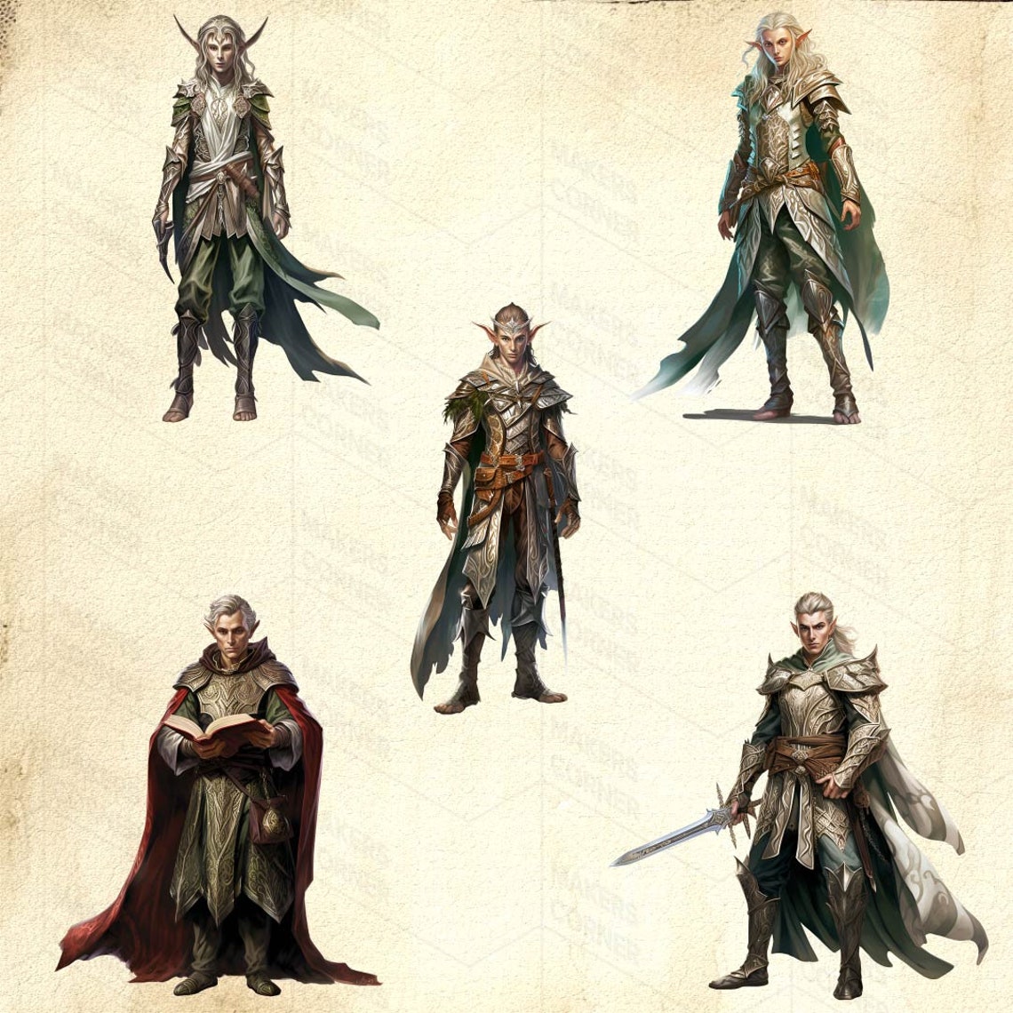 Noble High Elves Clip Art Collection for Art and Design, RPG Graphics ...