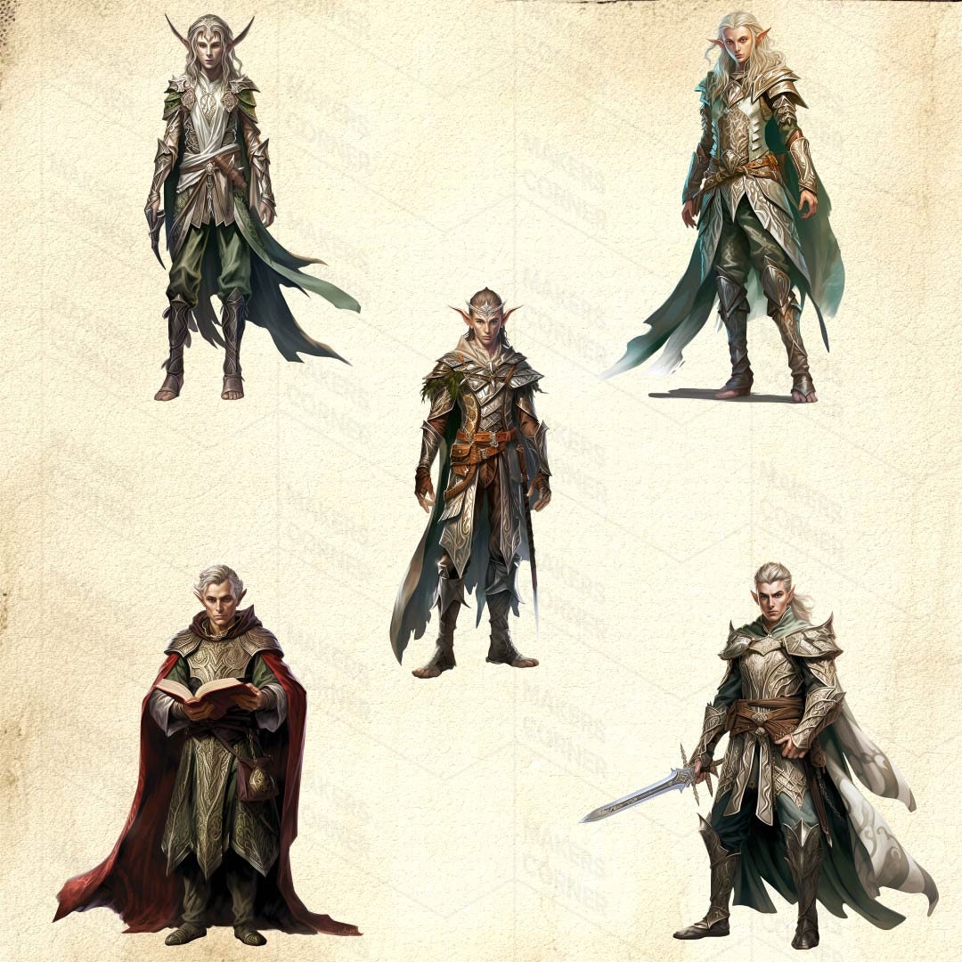Noble High Elves Clip Art Collection for Art and Design, RPG Graphics ...