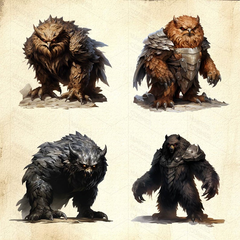 Menacing Owlbears Clip Art Collection for Art and Design, Magical ...
