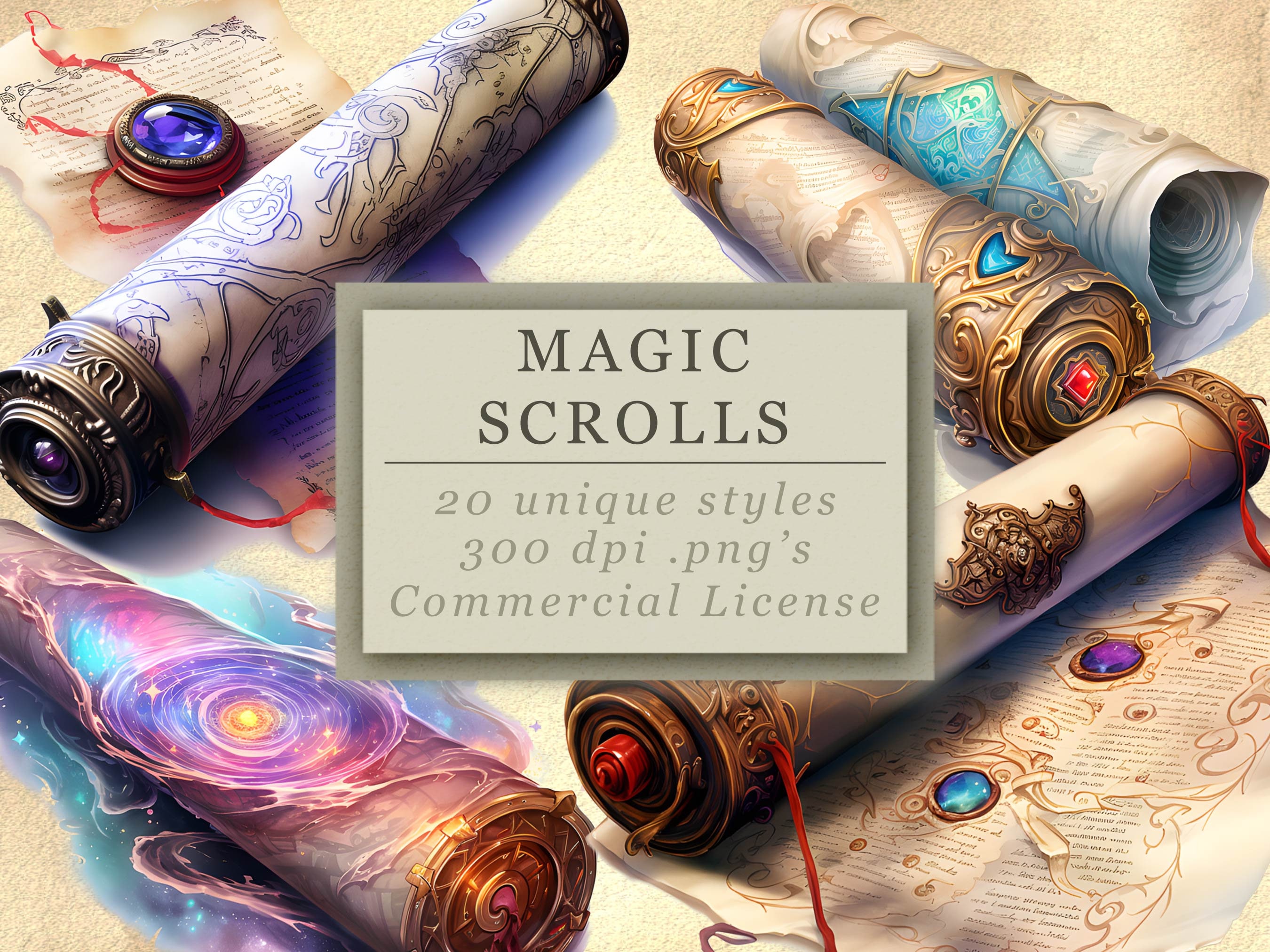 Magic Scrolls Clip Art Collection Fantasy Magical Graphics Digital ...