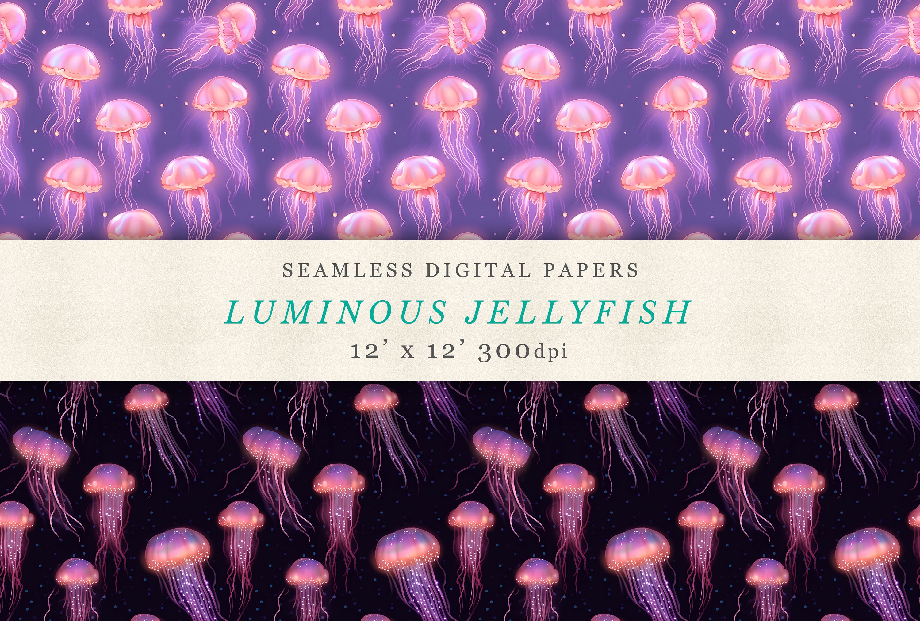 Luminous Jellyfish Digital Design Papers Seamless Pattern - Etsy