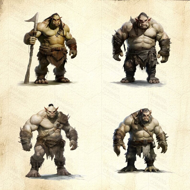Monstrous Ogres Clip Art Collection for Art and Design, Games Night ...