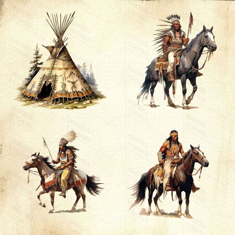 Native American Warriors Clip Art Collection for Art and Design ...
