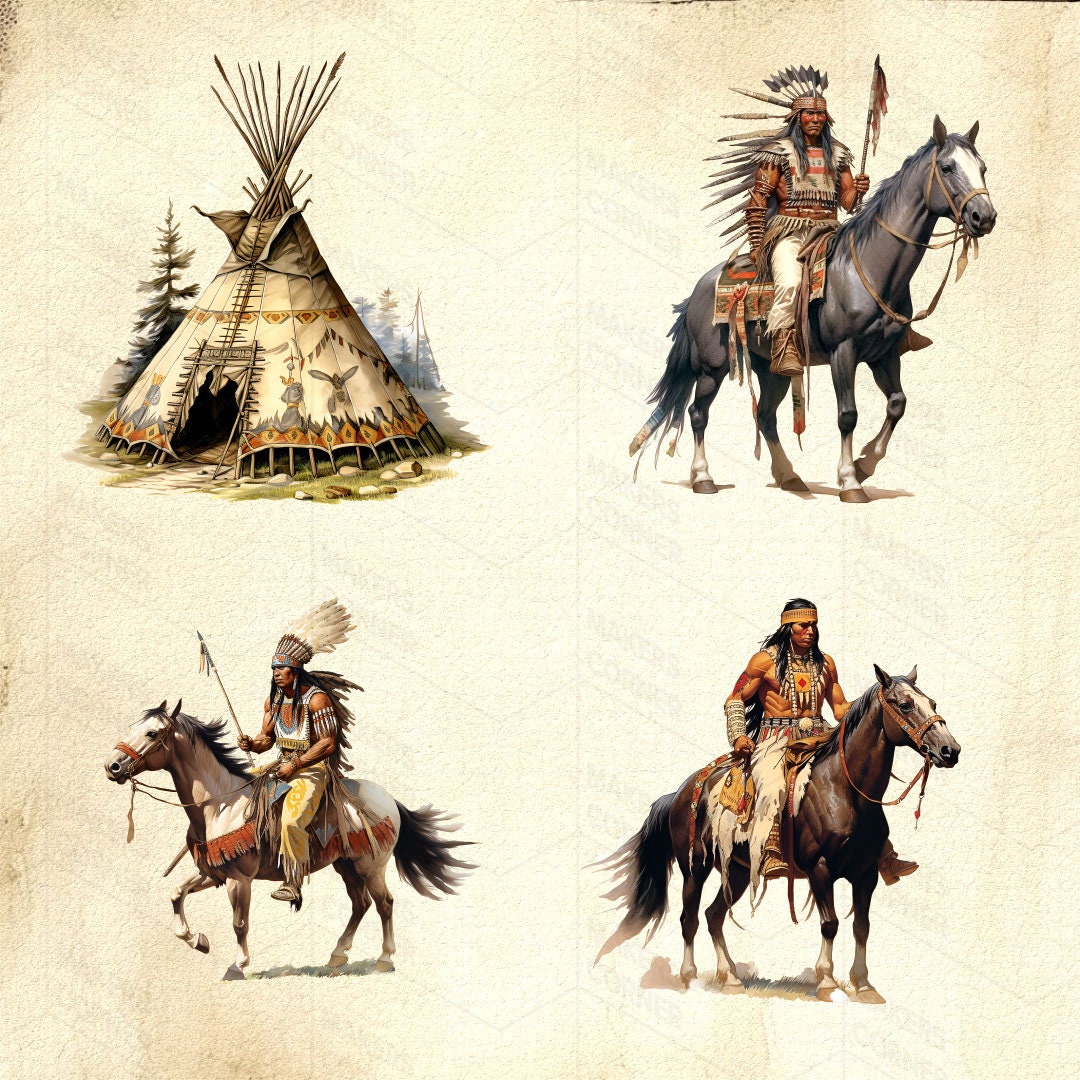 Native American Warriors Clip Art Collection for Art and Design ...