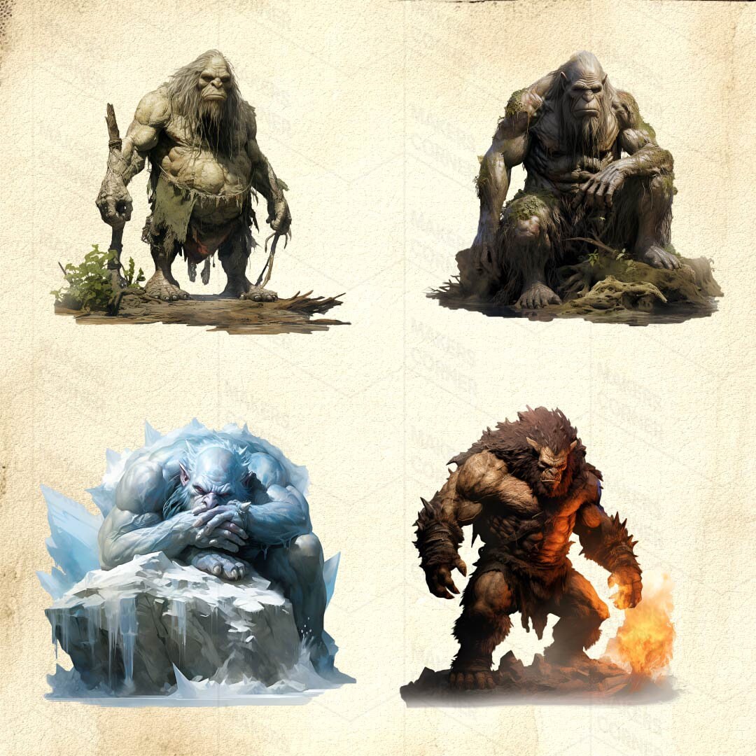 Elemental Trolls Clip Art Collection for Art and Design, Fantasy ...