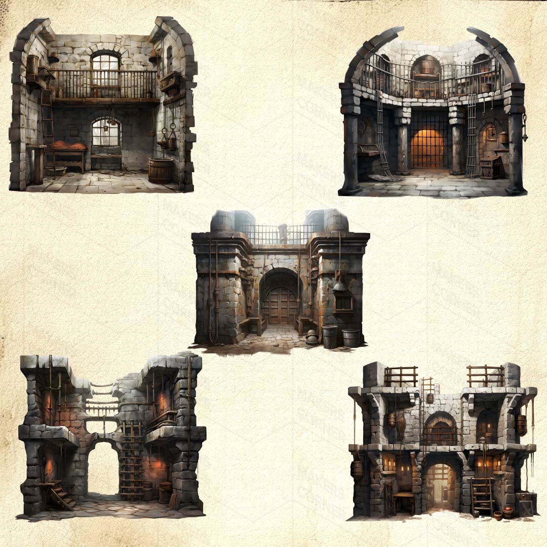 Dungeon Rooms Clip Art Collection Fantasy Rooms and Furniture Graphics ...