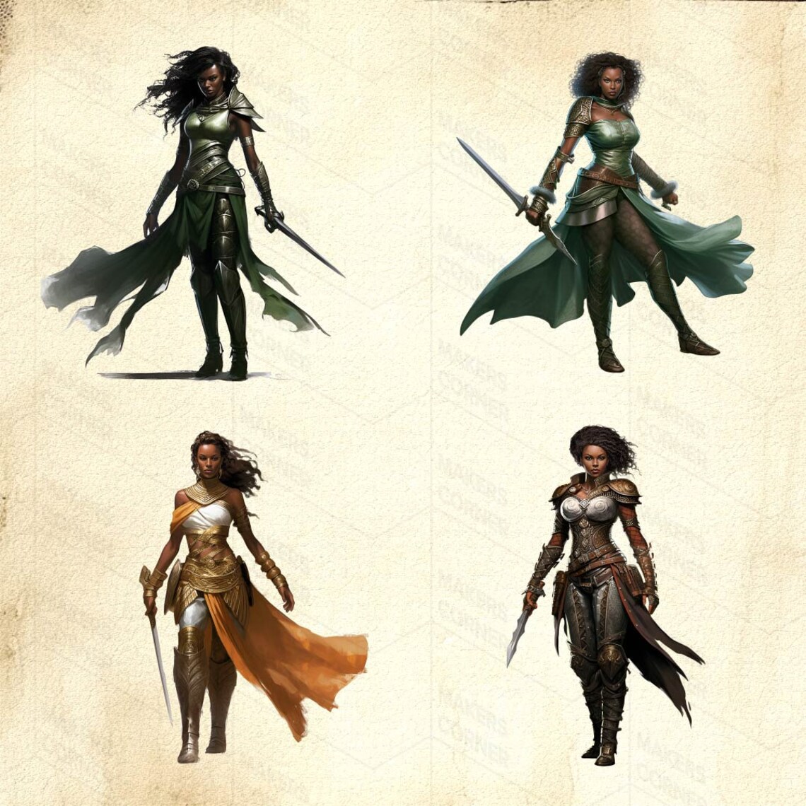 Black Female Knights Clip Art Collection for Art and Design, Fantasy ...