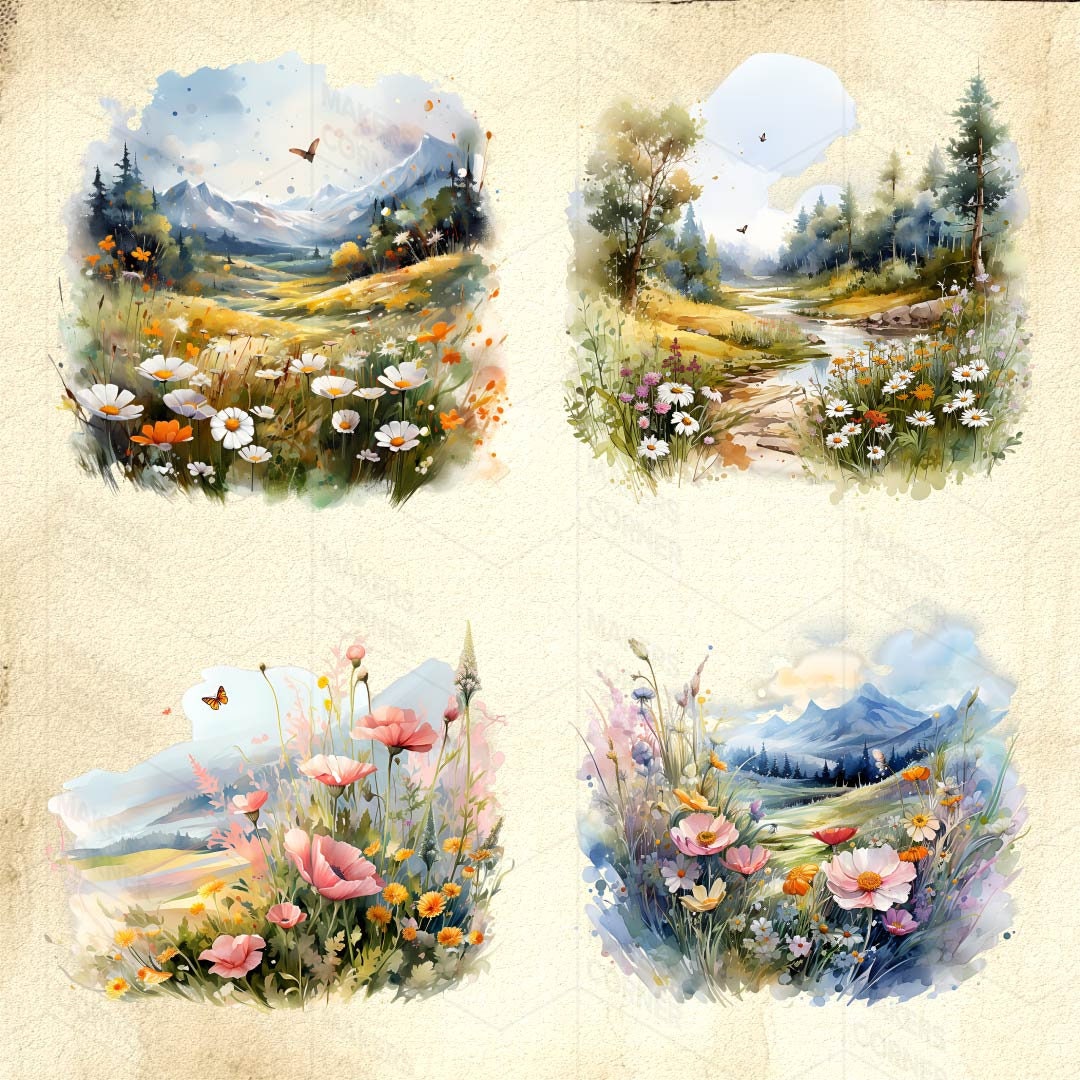 Blooming Meadows Clip Art Collection for Art and Design Beautiful ...
