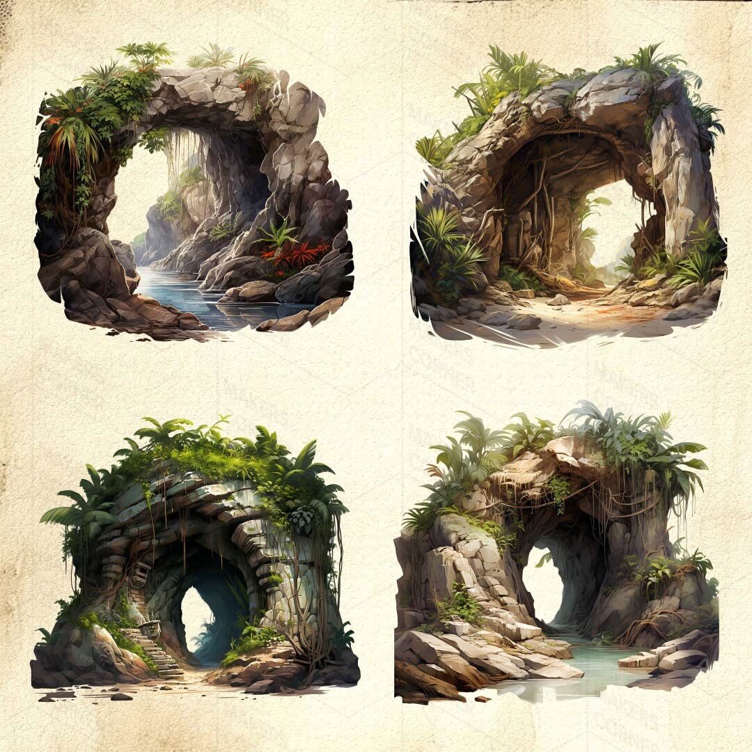 Cave Entrances Clip Art Collection - Fantasy Dungeon Graphics - Quest ...