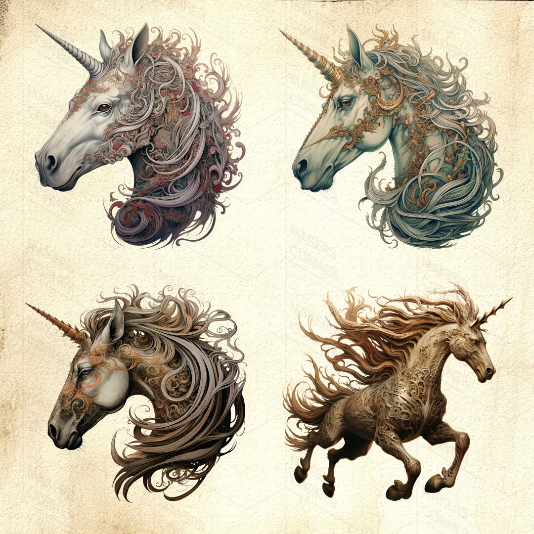 Ornate Unicorns Clip Art Collection for Art and Design - Etsy