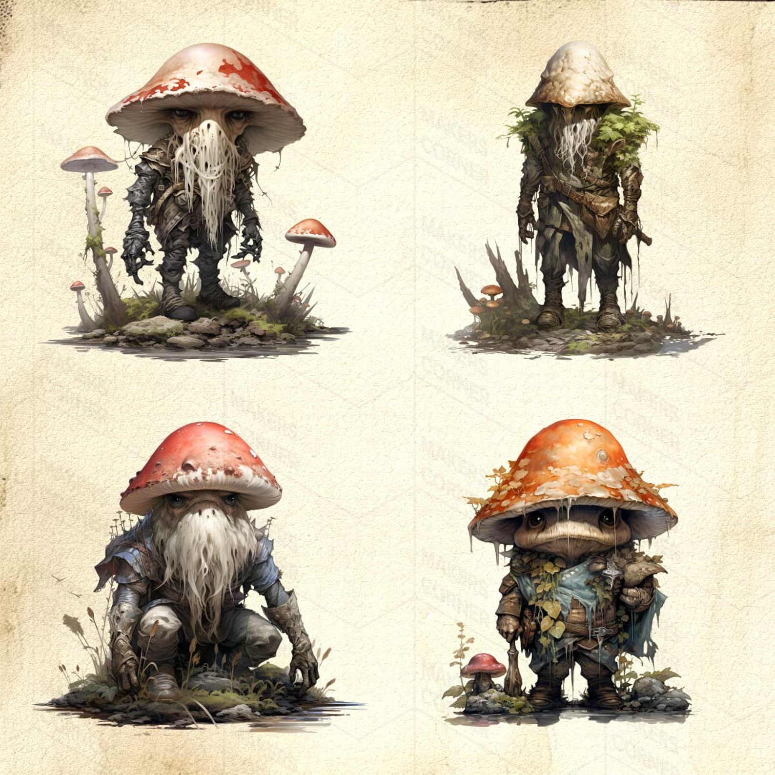 Myconian Spore People Clip Art Collection for Art and Design, Fungal ...