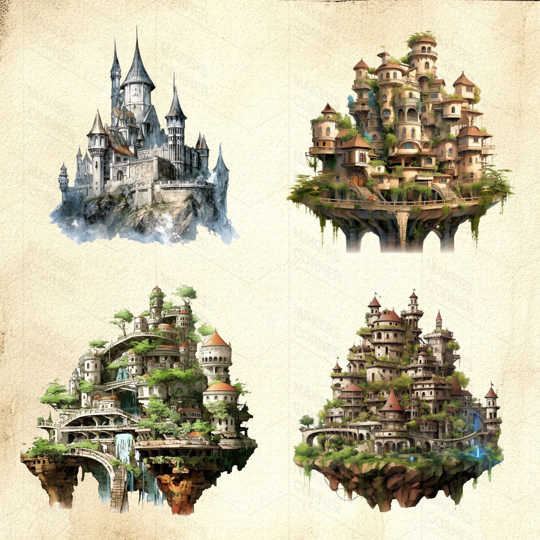 Watercolor Fantastical Castles Clip Art Collection for Fantasy Art and ...