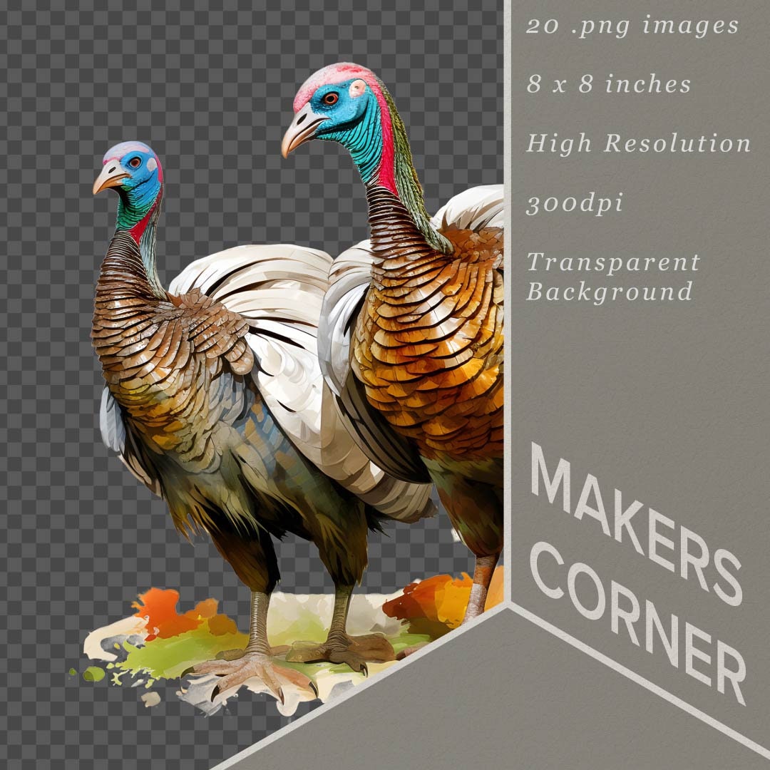 Gobbling Turkeys Clip Art Collection High-quality Digital Downloads for ...