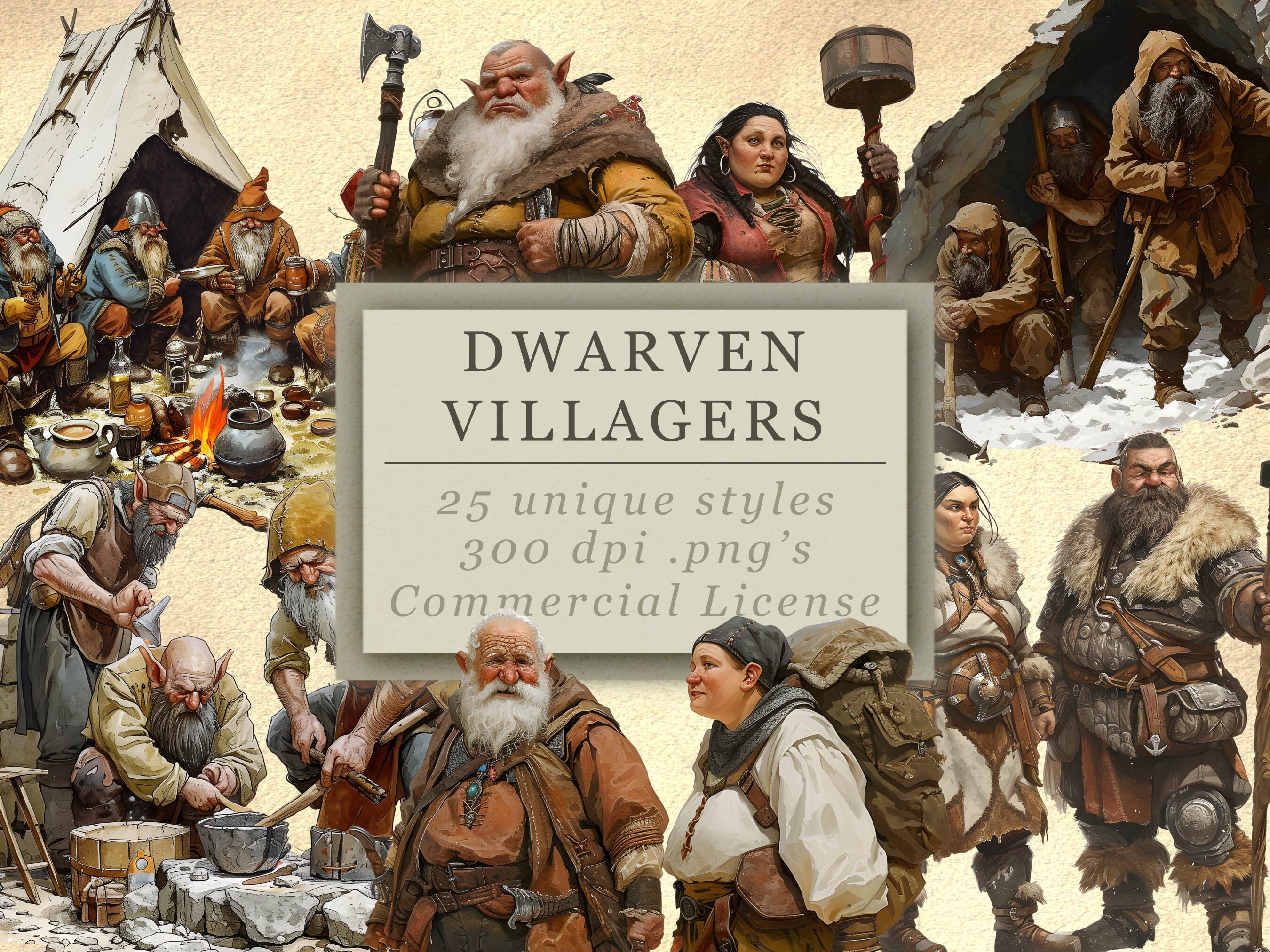 Dwarven Villagers Clip Art Collection for Art and Design, RPG Graphics ...