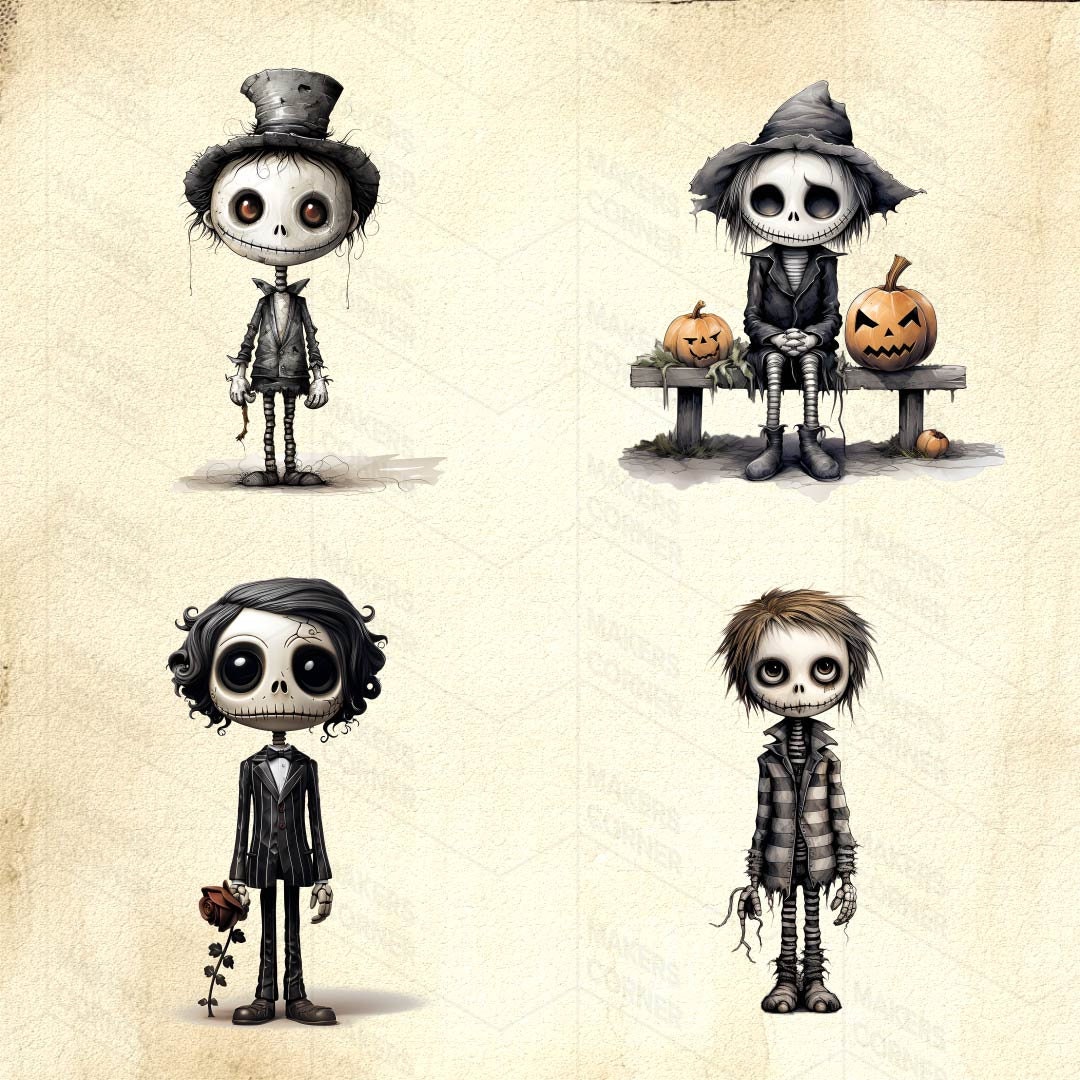 Halloween Skeletons Clip Art Collection for Art and Design - Etsy