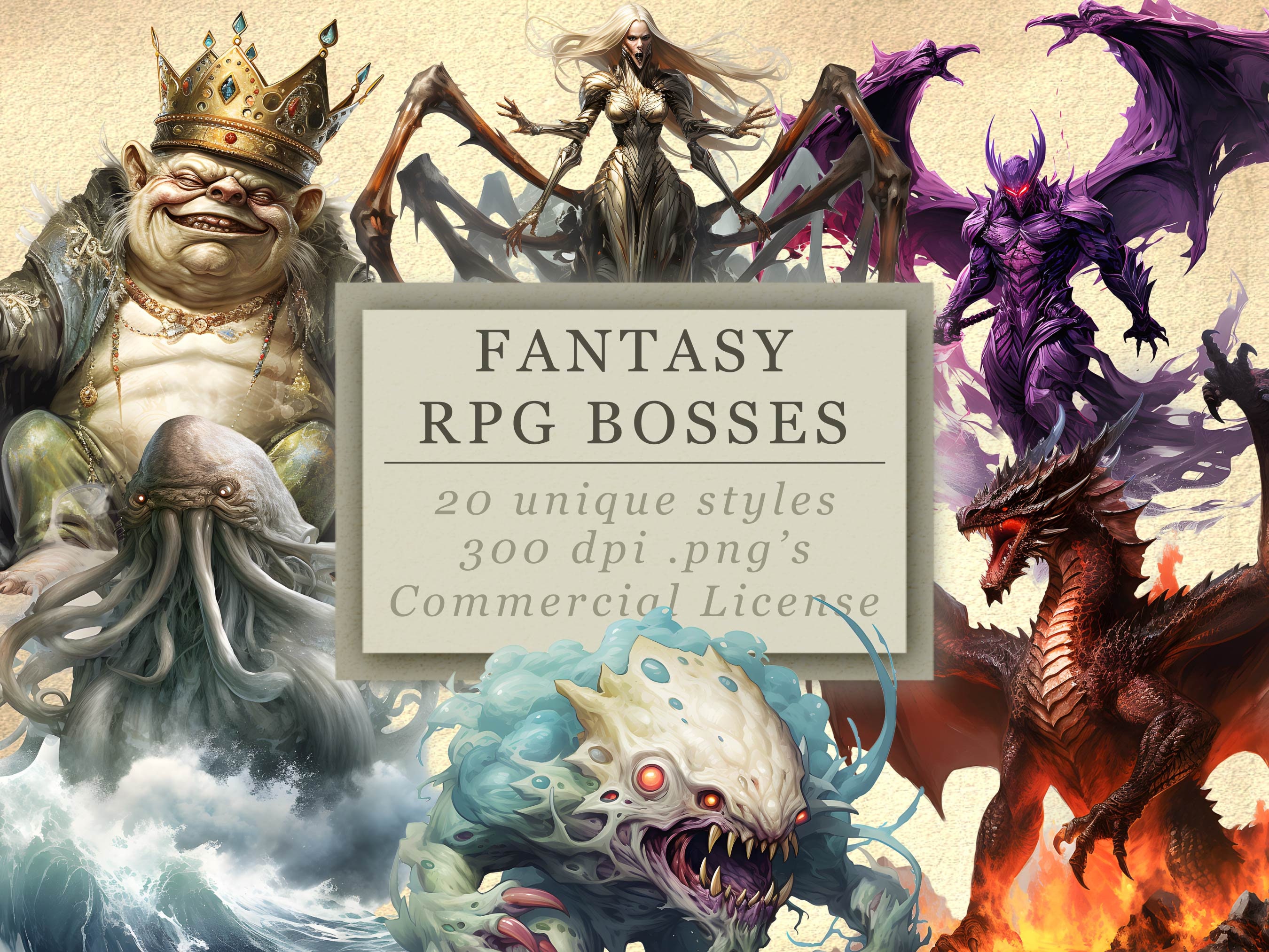 Fantasy RPG Bosses Clip Art Collection for Art and Design, Fantasy Art ...