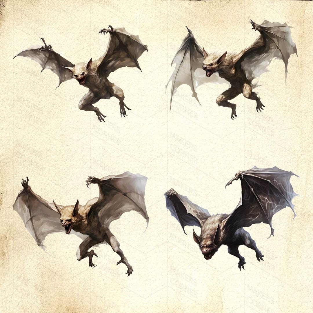 Ahool Bats Clip Art Collection for Art and Design, Games Night, Fantasy ...