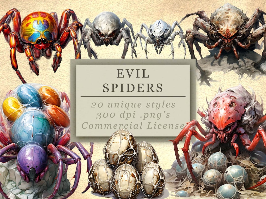 Evil Spiders Clip Art Collection for Art and Design, Fantasy Arachnids ...