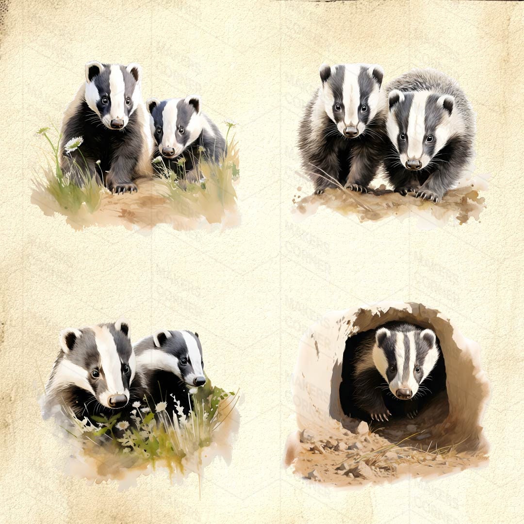 European Badger Clip Art Collection High-quality Digital Downloads for ...