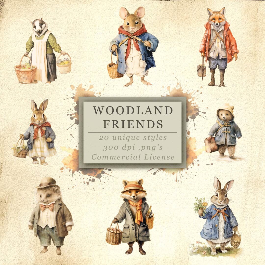 Woodland Friends Clip Art Collection for Art and Design - Etsy