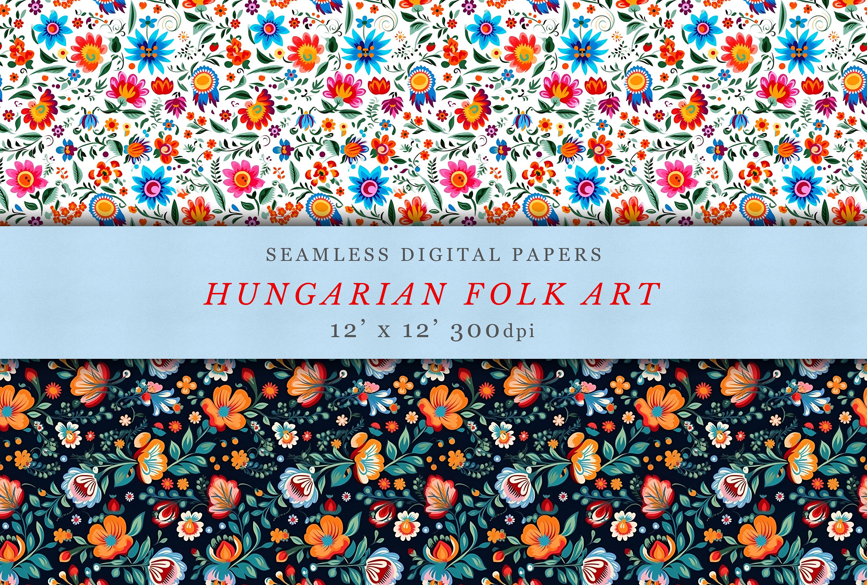 Hungarian Folk Art Digital Design Papers Seamless Pattern - Etsy