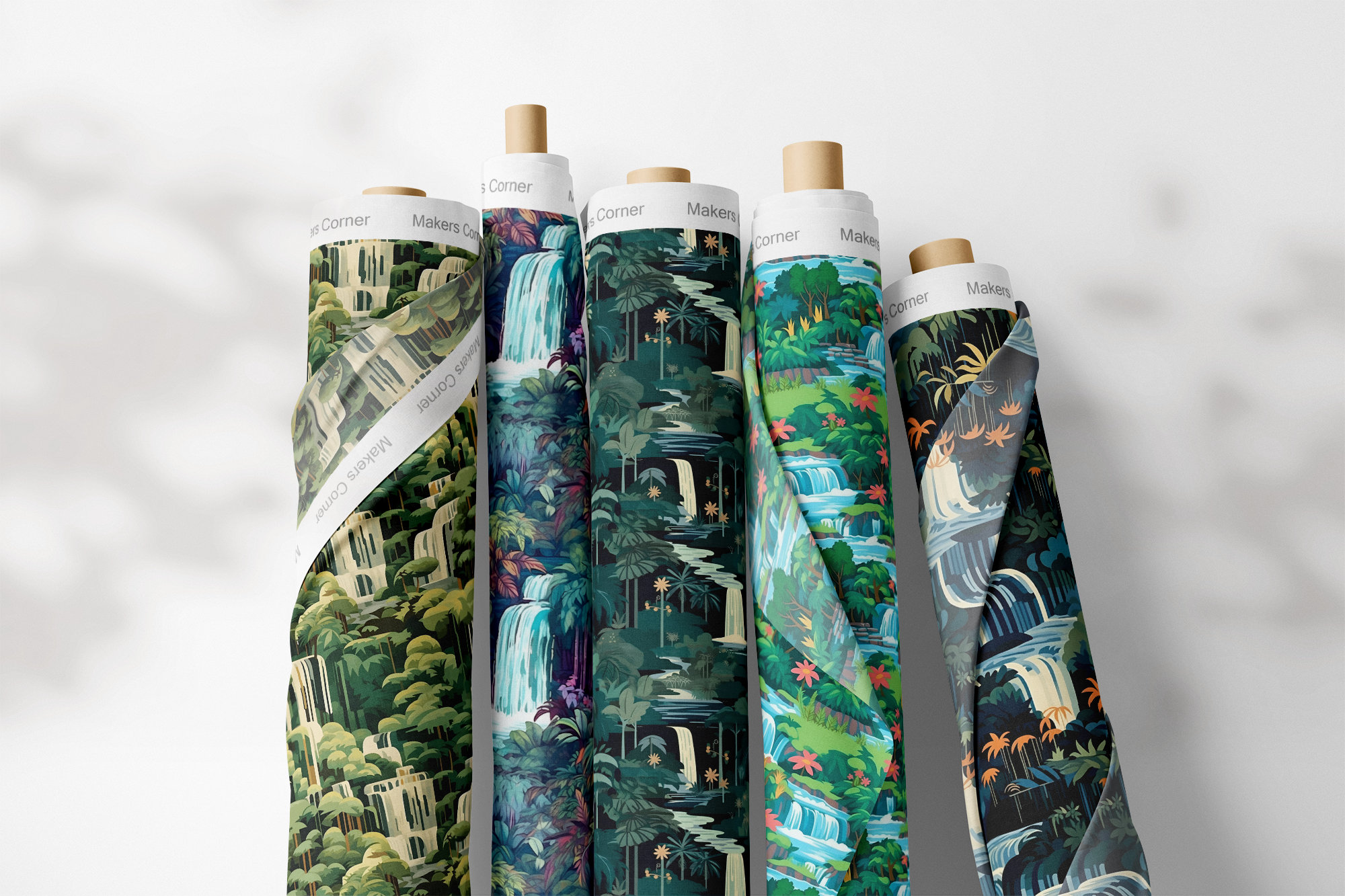 Tropical Waterfalls Digital Papers, Seamless Pattern, Illustration ...