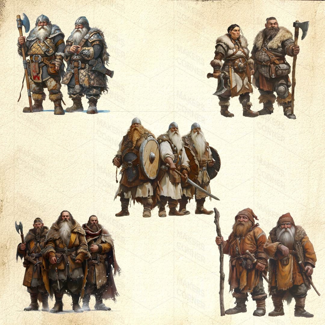 Dwarven Villagers Clip Art Collection for Art and Design, RPG Graphics ...