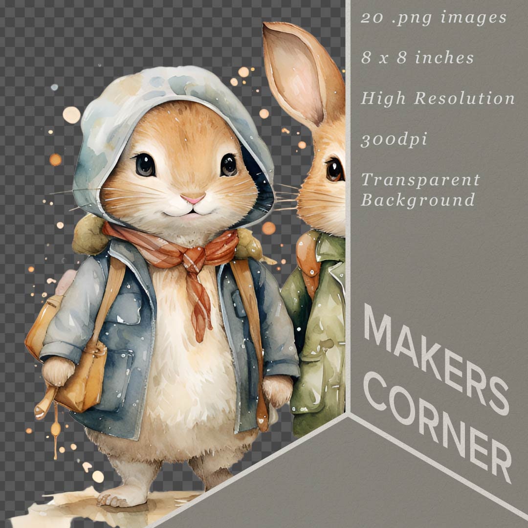 Enchanted Bunny Fashion Clip Art Collection Fantasy Animals Dressed in ...