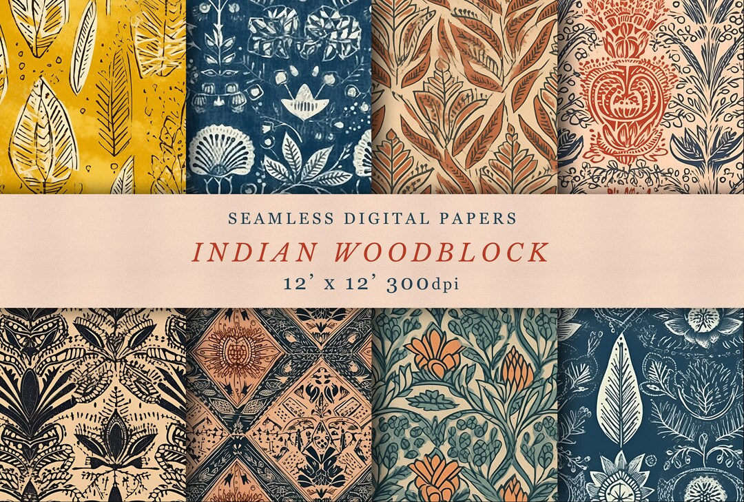 Indian Woodblock Digital Design Papers, Seamless Pattern, Repeating ...