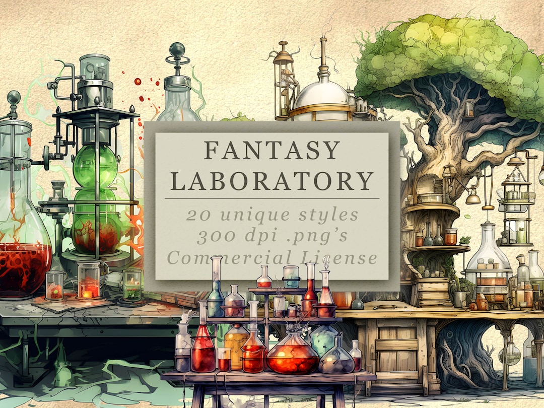 Watercolor Fantasy Laboratory Clip Art Collection - Fantasy Rooms and ...