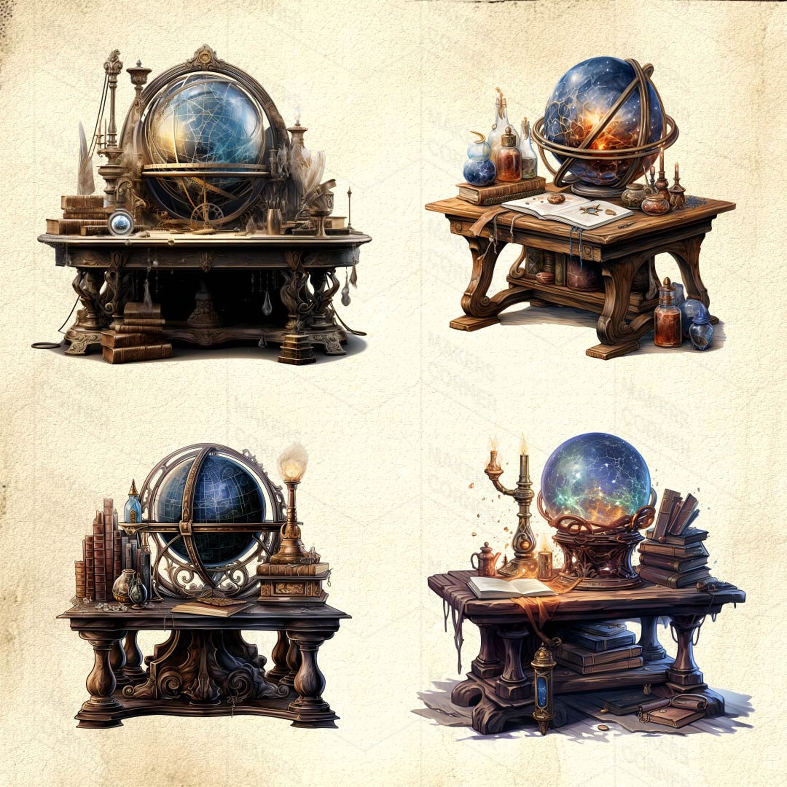 Enchanting Wizard Study Desk Clip Art Collection Fantasy Dungeon Master ...