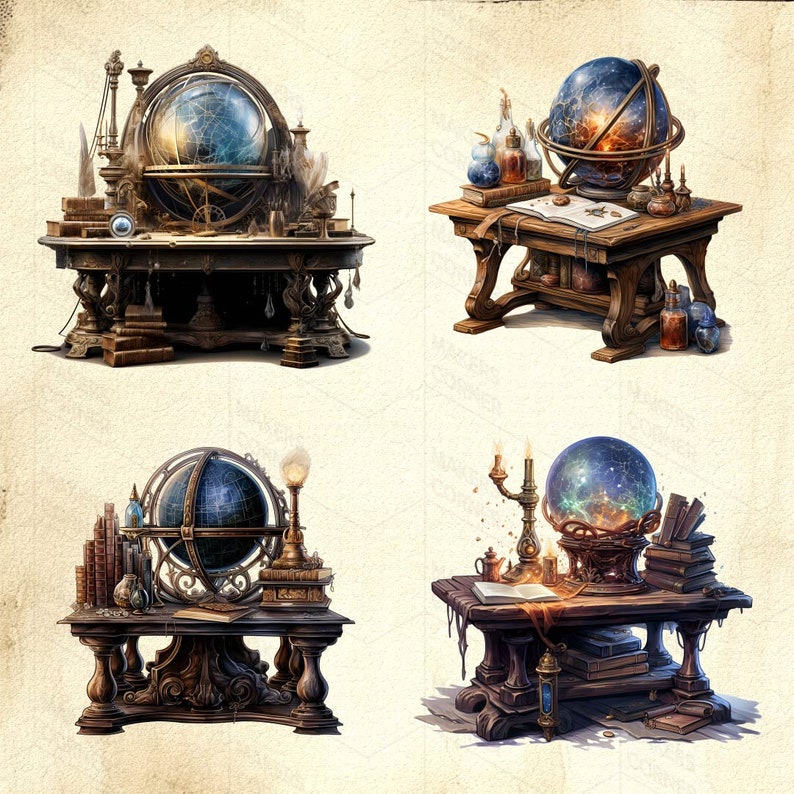 Enchanting Wizard Study Desk Clip Art Collection Fantasy Dungeon Master ...