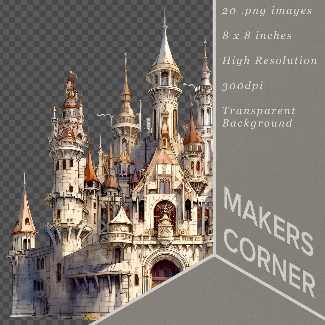 Watercolor Fantastical Castles Clip Art Collection for Fantasy Art and ...