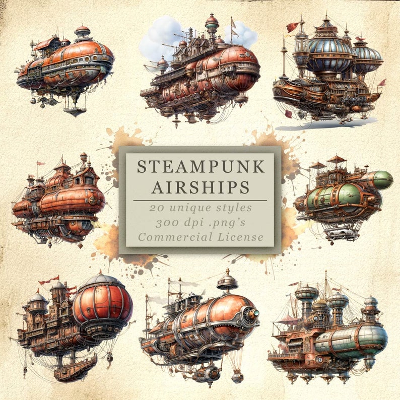 Steampunk Airships Clip Art Collection for Fantasy Art and Design ...