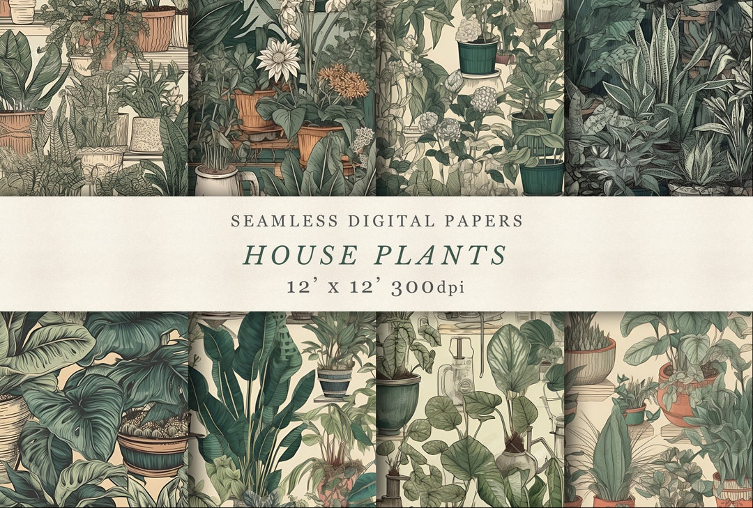 House Plants Digital Design Papers, Seamless Pattern, Plant Lovers ...