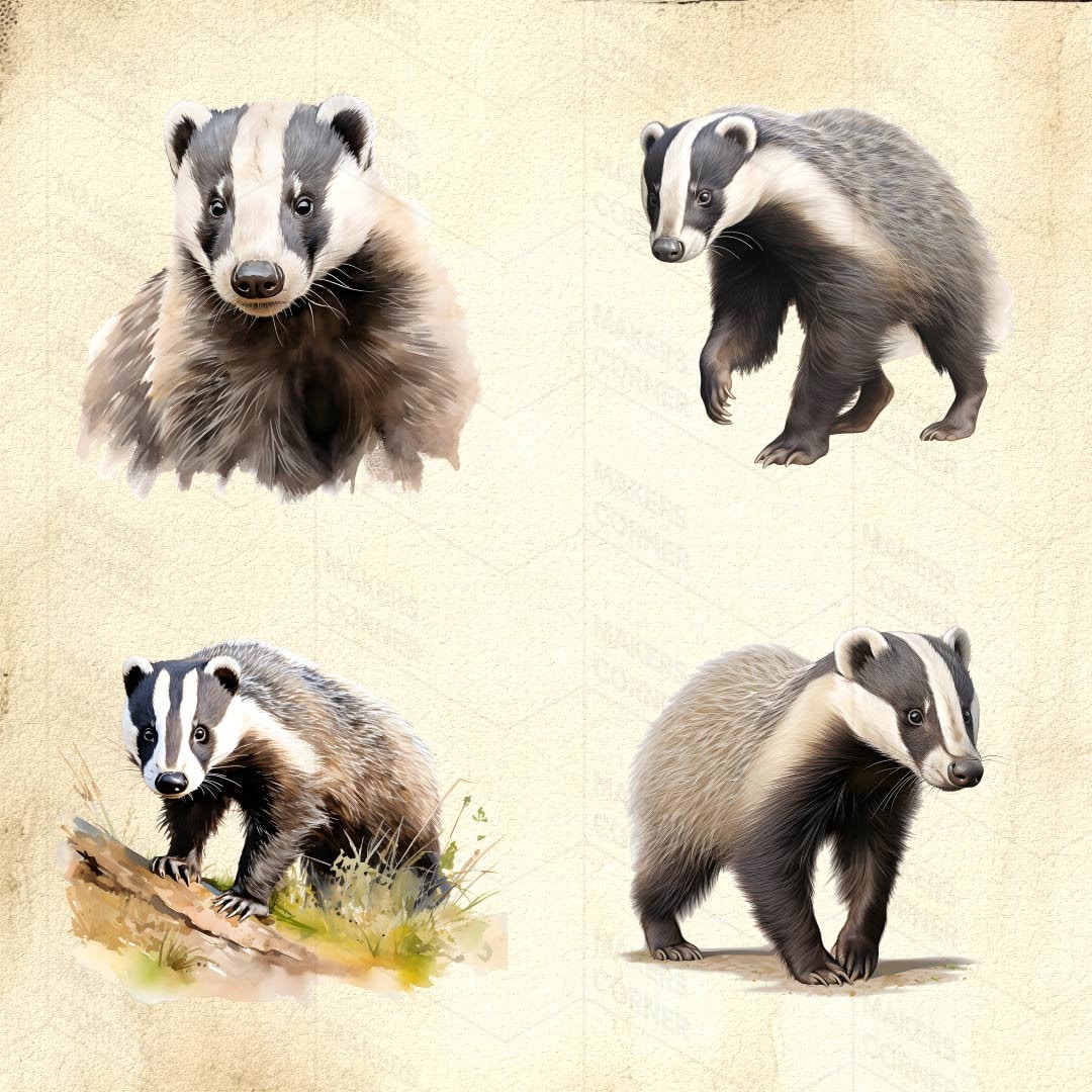 European Badger Clip Art Collection High-quality Digital Downloads for ...