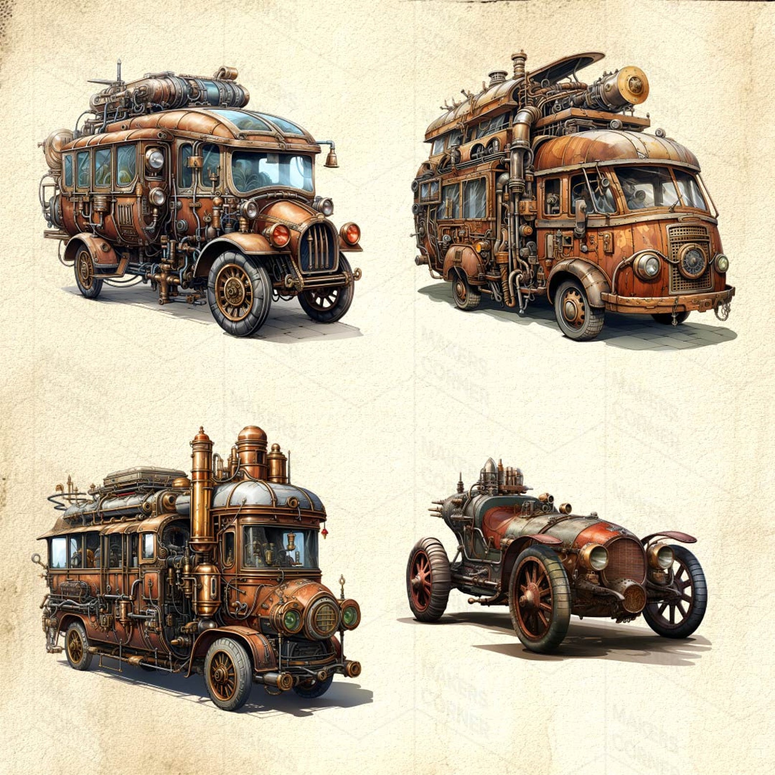 Steampunk Cars Clip Art Collection for Fantasy Art and Design ...