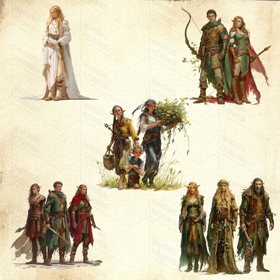 Elven Townsfolk Clip Art Collection for Art and Design, RPG Graphics ...