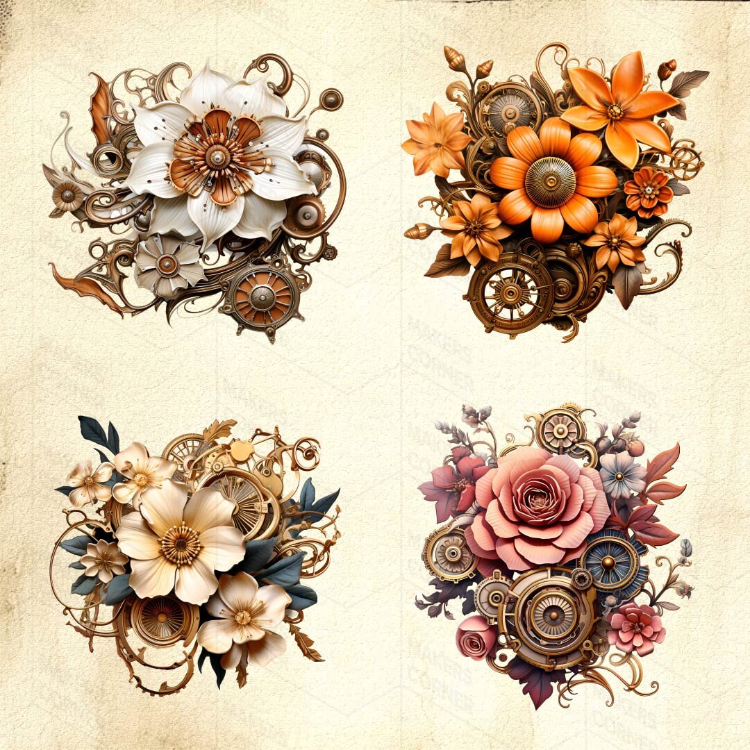 Steampunk Flowers Clip Art Collection for Art and Design - Etsy