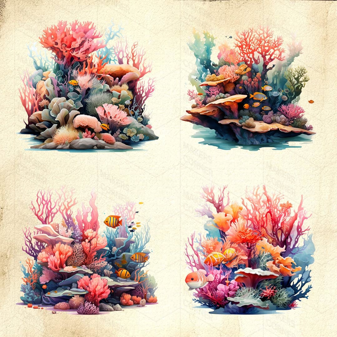 Vibrant Coral Reefs Clip Art Collection for Art and Design - Etsy