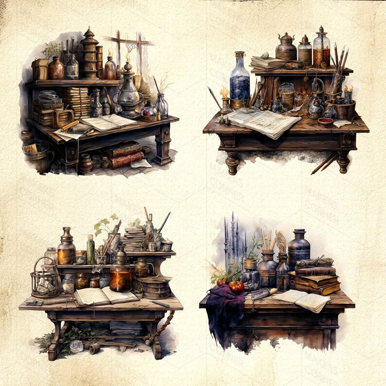 Enchanting Wizard Study Desk Clip Art Collection Fantasy Dungeon Master ...