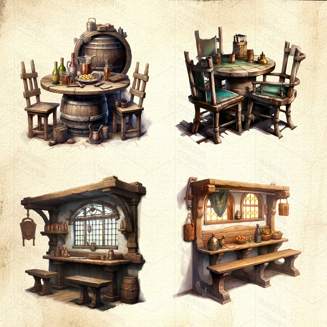 Fantastical Tavern Furniture Clip Art Collection for Fantasy Art and ...