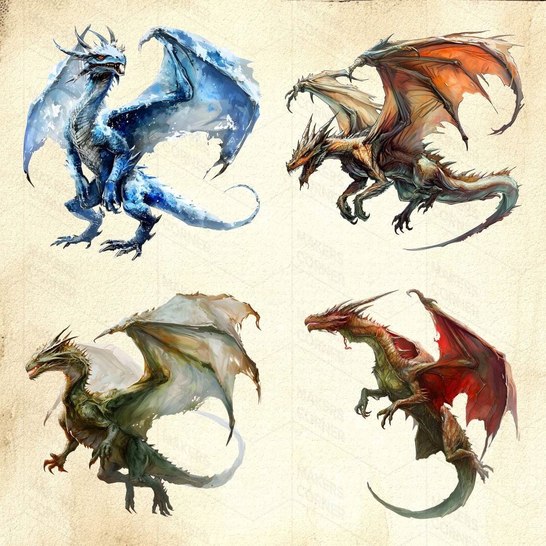 Enchanting Drakes & Dragons Clip Art Collection for Fantasy Art and ...